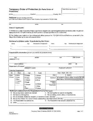 Fillable Online Temporary Order of Protection (Ex Parle Order of Fax ...