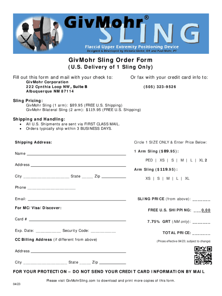 Fillable Online GivMohr Sling Order Form Fax Email Print - pdfFiller