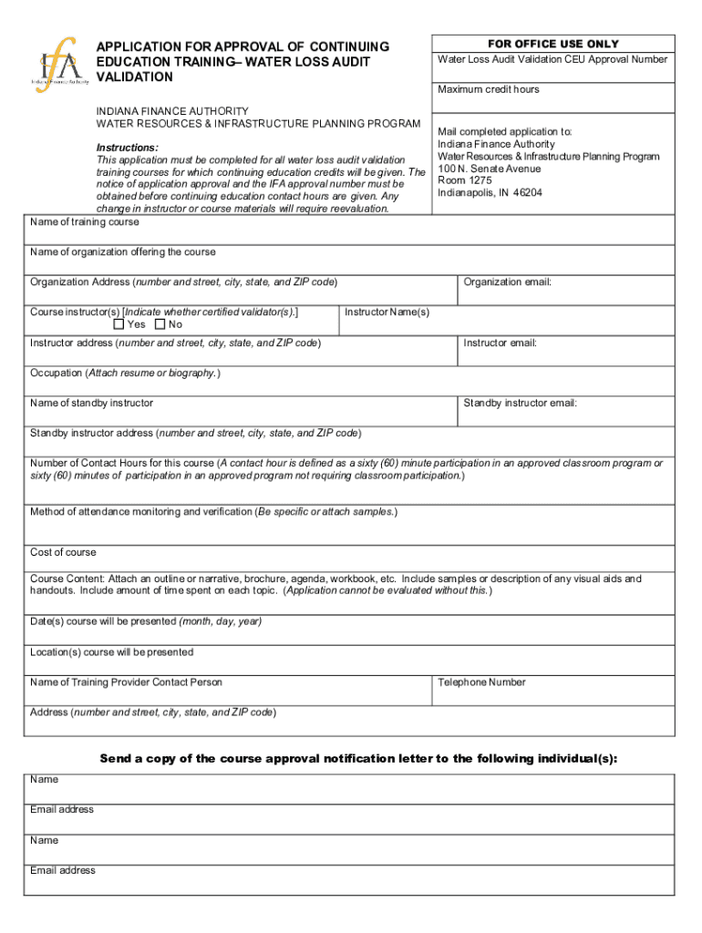 Water Loss Audit Validation CEU Approval Application - Blank Fillable ...