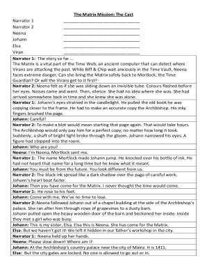 Fillable Online The Matrix Mission: The Cast Narrator 1 Narrator 2 ...