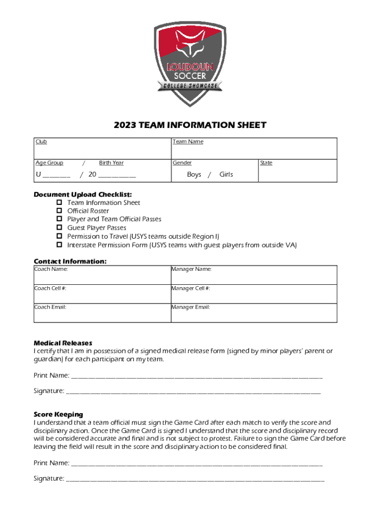 Fillable Online Jefferson Cup Team Information Sheet Fax Email Print ...