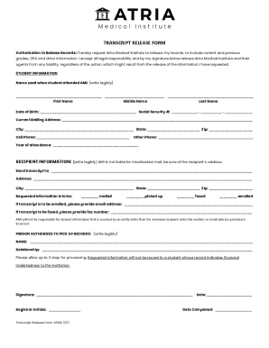 Fillable Online TRANSCRIPT / RECORDS RELEASE FORM Fax Email Print - pdfFiller
