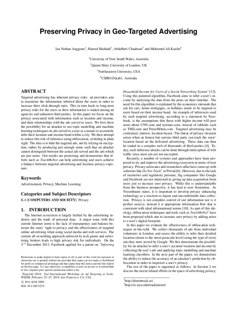 Fillable Online Preserving Privacy in Geo-Targeted Advertising Fax Email Print - pdfFiller