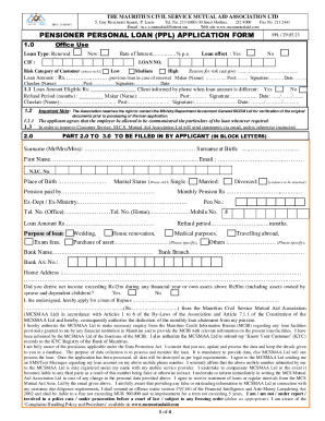 Fillable Online PENSIONER PERSONAL LOAN (PPL) APPLICATION FORM Fax ...