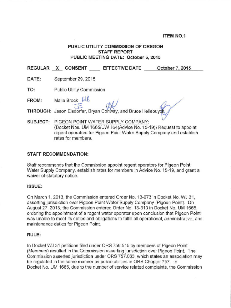 Fillable Online UM 1158 - State of Oregon: Public Utility Commission of ...
