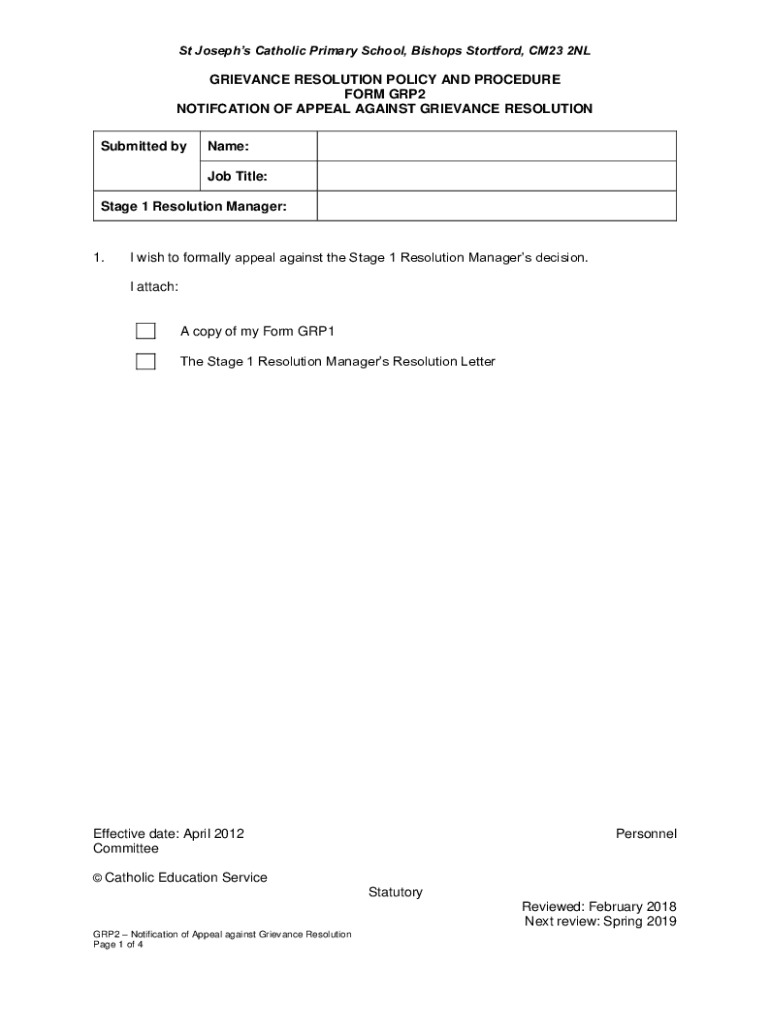 Fillable Online grievance resolution policy and procedure form grp2 ...