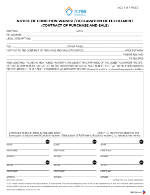 Fillable Online NOTICE OF CONDITION WAIVER / DECLARATION OF ... Fax ...