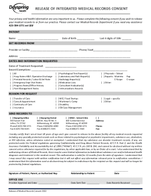 Fillable Online RELEASE OF INTEGRATED MEDICAL RECORDS CONSENT Fax Email ...