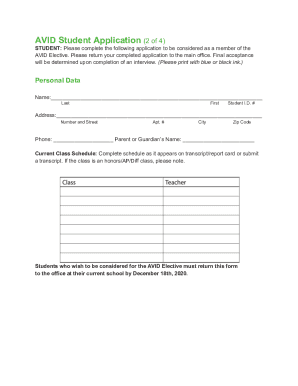 Fillable Online AVID Student Application (1 of 4) Fax Email Print ...