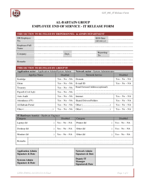Fillable Online IT RELEASE FORM. EMPLOYEE END OF SERVICE - IT RELEASE ...