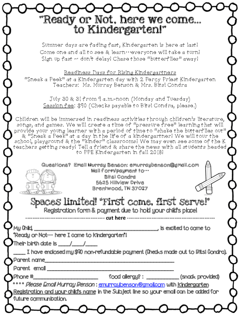 Fillable Online Kindergarten, Here I Come - Read Aloud Book for Kids Fax Email Print - pdfFiller