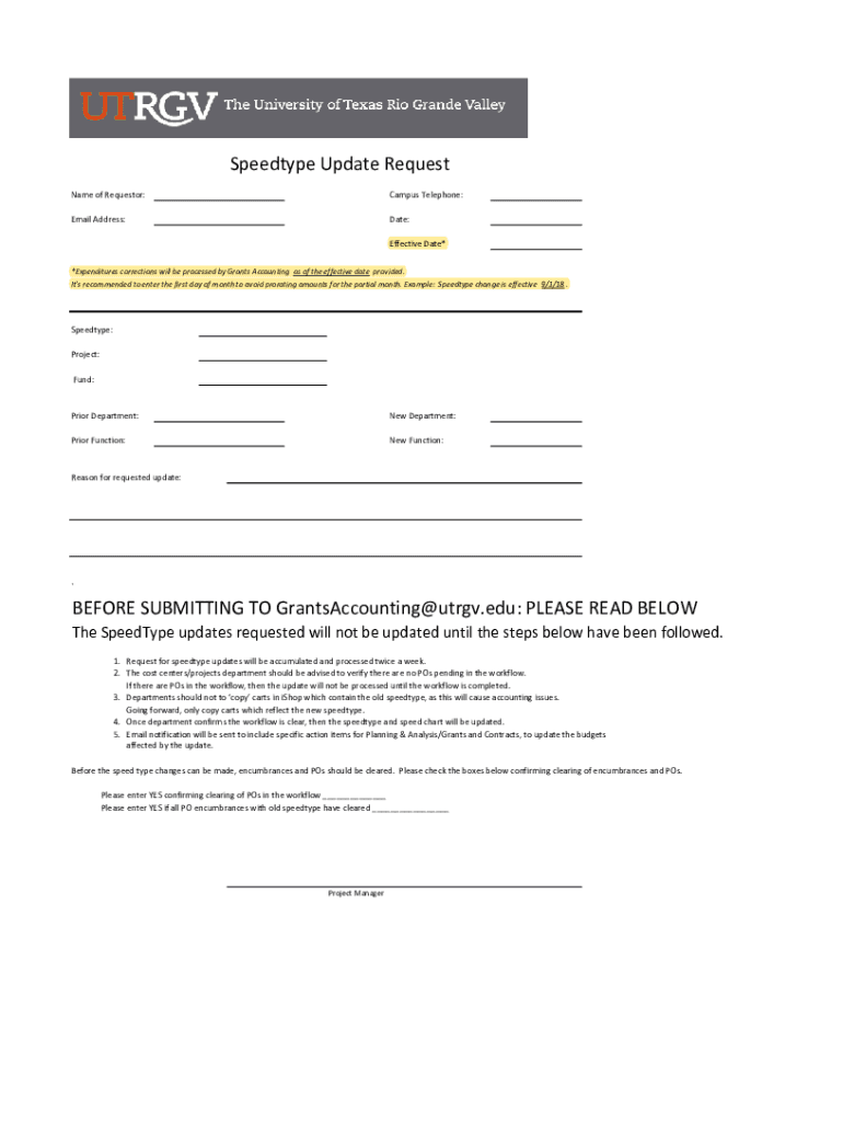 Fillable Online Speedtype Update Request- updated.xlsx Fax Email Print - pdfFiller