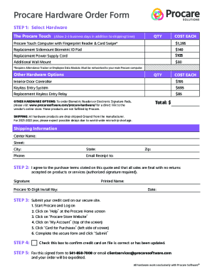 Fillable Online Procare Hardware - Fill Online, Printable, Fillable ...