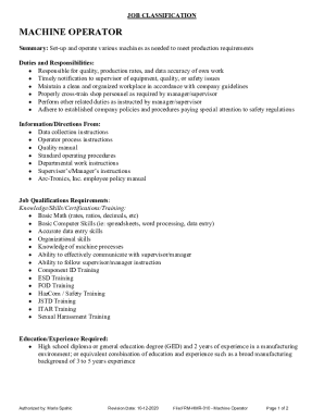 Fillable Online Machine Operator job description template Fax Email Print - pdfFiller