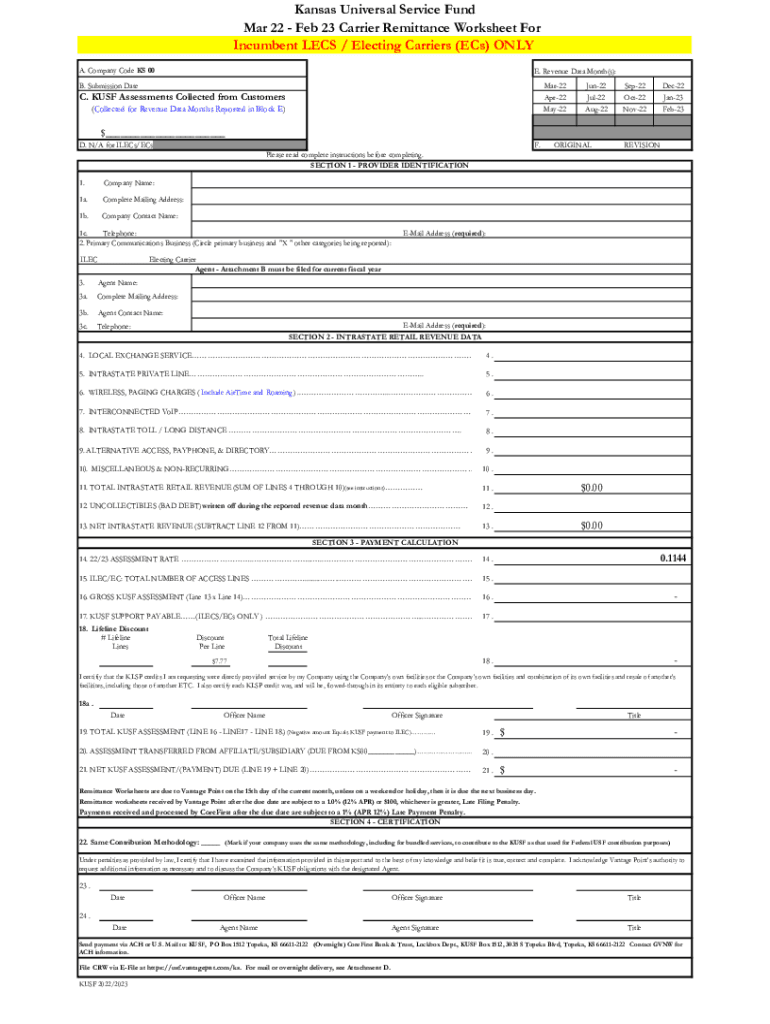 Fillable Online KUSF CARRIER REMITTANCE WORKSHEET Fax Email Print ...