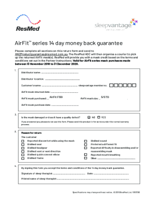 Fillable Online ResMed 30 Day Money Back Guarantee Form Fax Email Print ...