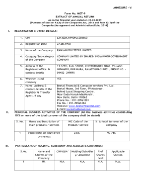 Fillable Online ANNEXURE VI Form No. MGT-9 EXTRACT OF ANNUAL ... Fax ...