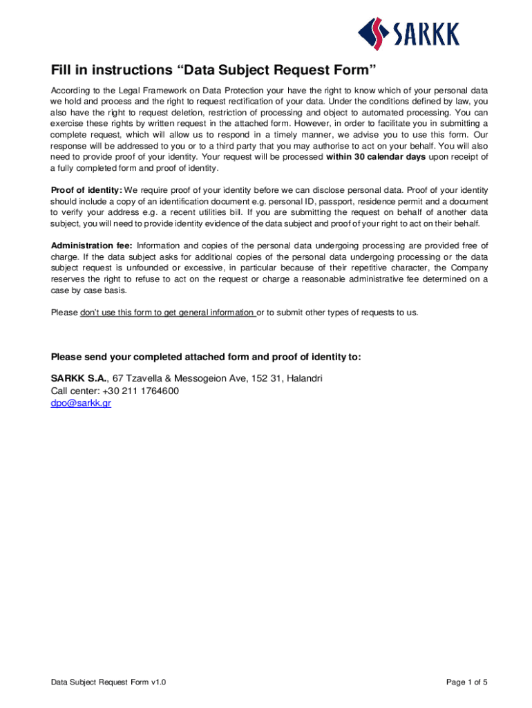 Fillable Online Fill in instructions Data Subject Request Form Fax Email Print - pdfFiller