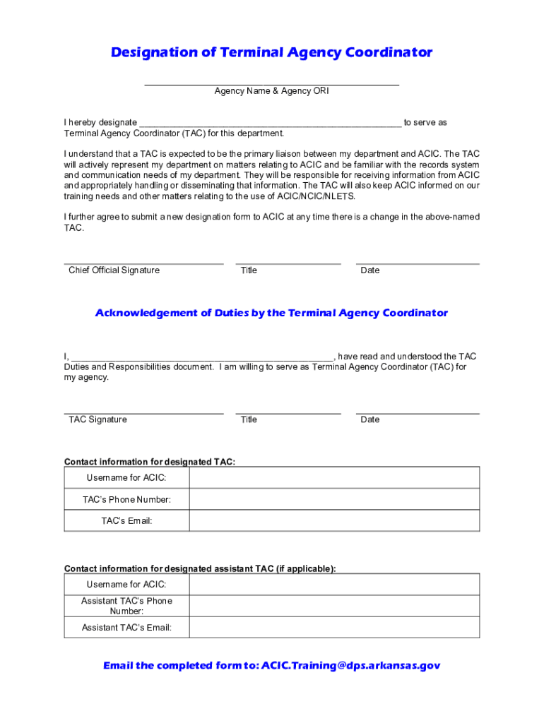 Fillable Online ACIC Duties and Responsibilities of the Terminal Agency ...