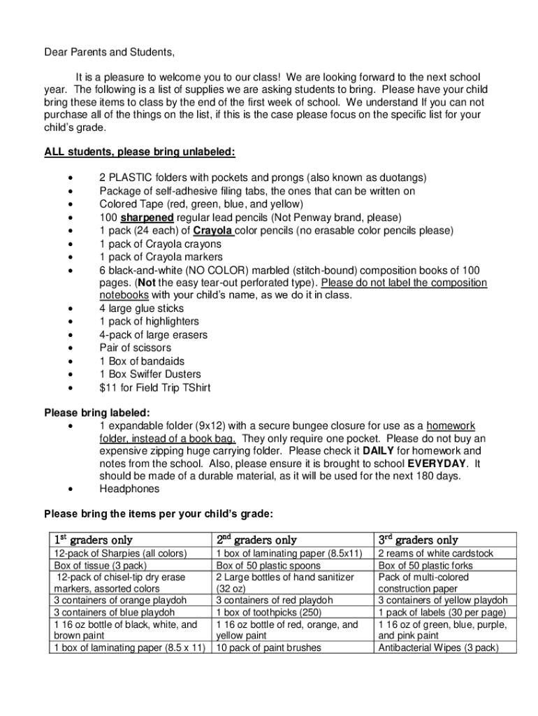 Fillable Online Beginning Of Year Letter To Parents From Teacher Fax ...
