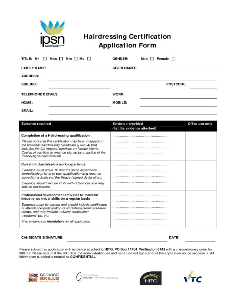 Fillable Online Hairdressing Application Form - Fill Online, Printable ...