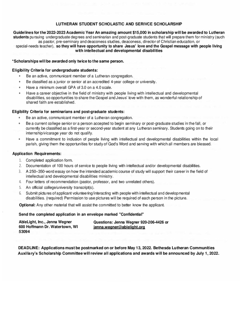 Fillable Online Lutheran Student Scholastic and Service Scholarship Fax ...
