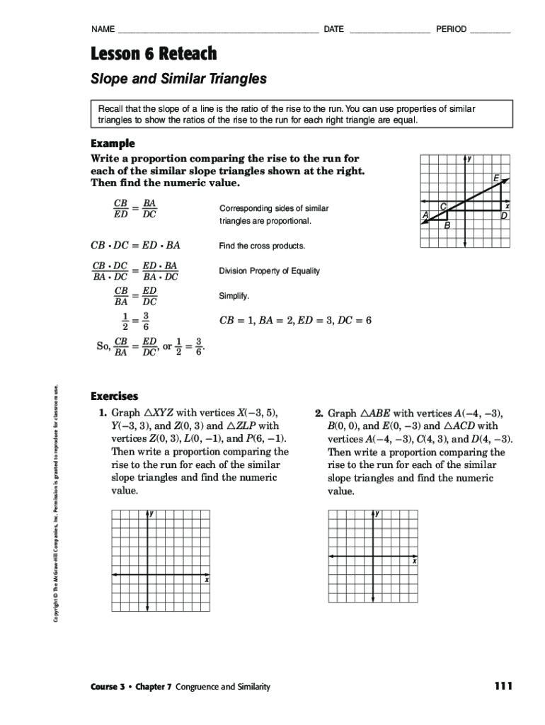 Fillable Online Lesson 6 Homework Practice - Slope and Similar ...