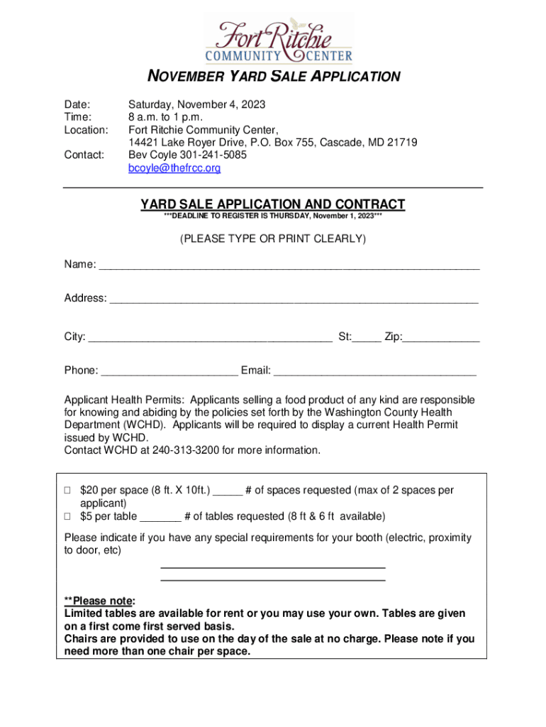 Fillable Online November Yard Sale Application Fax Email Print - pdfFiller