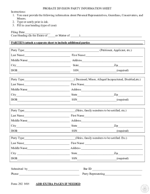 Fillable Online probate division party information sheet Fax Email ...