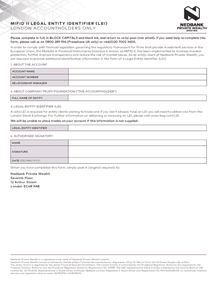 Fillable Online Nedbank Private Wealth - MiFID II Legal Entity ...