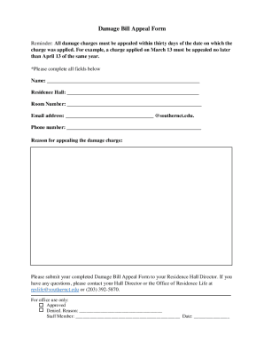 Fillable Online Housing Damage Charge Appeal Form Fax Email Print ...