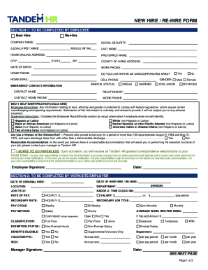 Fillable Online NEW HIRE / RE-HIRE FORM Fax Email Print - pdfFiller