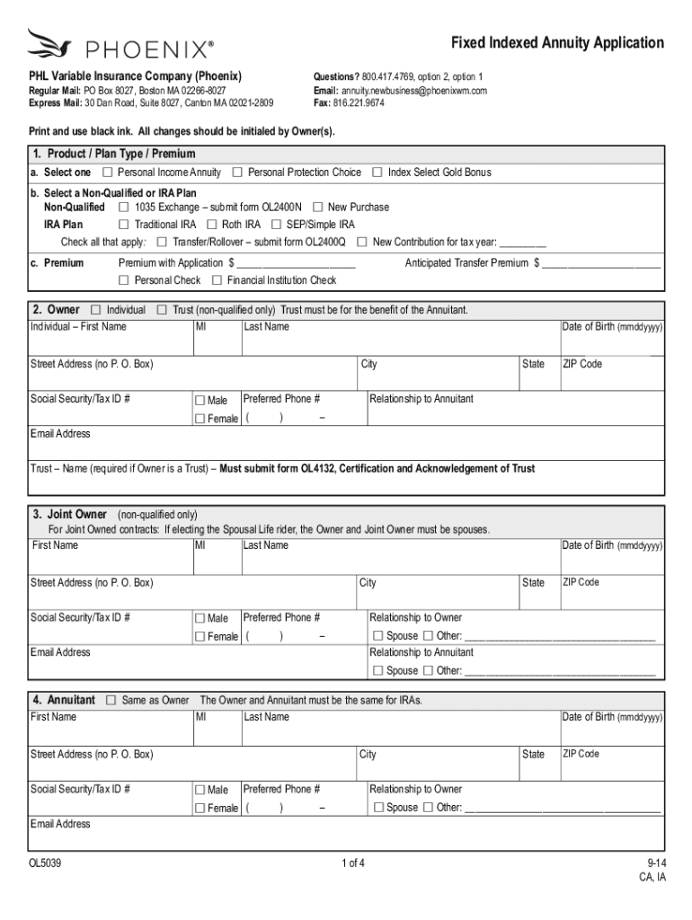 Fillable Online Fixed Indexed Annuity Application Fax Email Print - pdfFiller