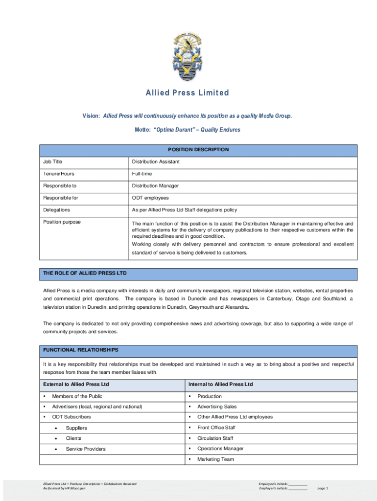 Fillable Online Distribution Assistant Fax Email Print - pdfFiller