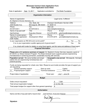 Fillable Online Minnesota Common Grant Application Form - Wells ...
