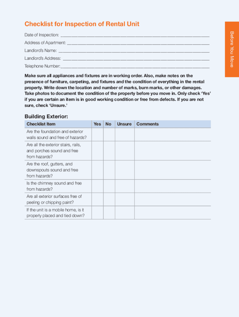 Fillable Online A 6-Month Landlord Inspection Checklist - Tenant Planet ...