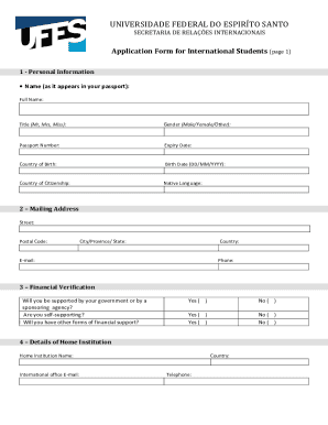 Fillable Online internacional ufes Application Form for International Students Fax Email Print ...
