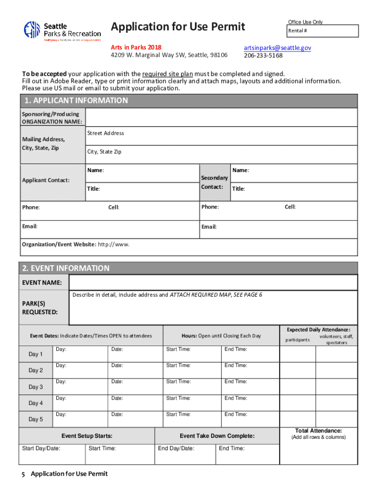 Fillable Online Scheduling an Event in a Seattle Park - PARK USE PERMITS Fax Email Print - pdfFiller