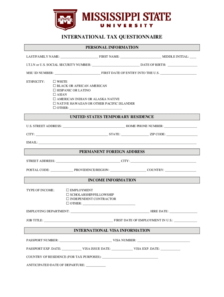 Fillable Online INDIVIDUAL TAX IDENTIFICATION NUMBER (ITIN) - MSU OISS ...