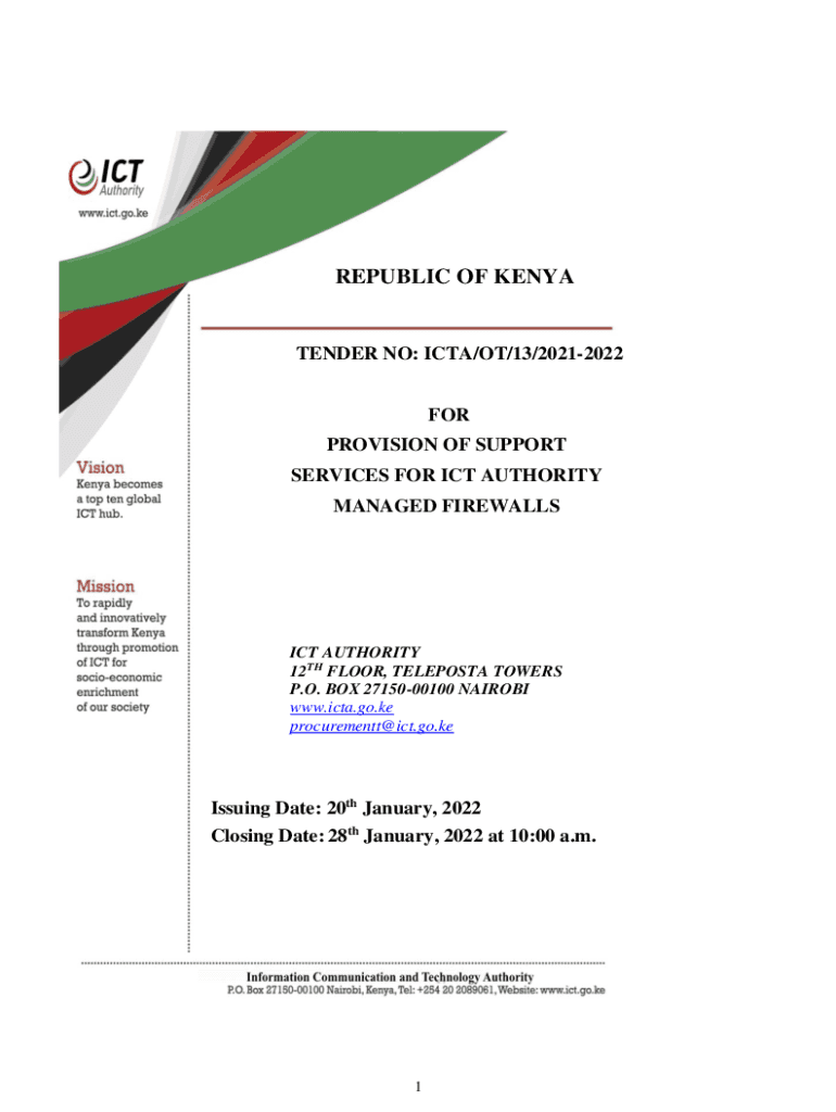 Fillable Online invitation to tender for icta managed firewall support Fax Email Print - pdfFiller