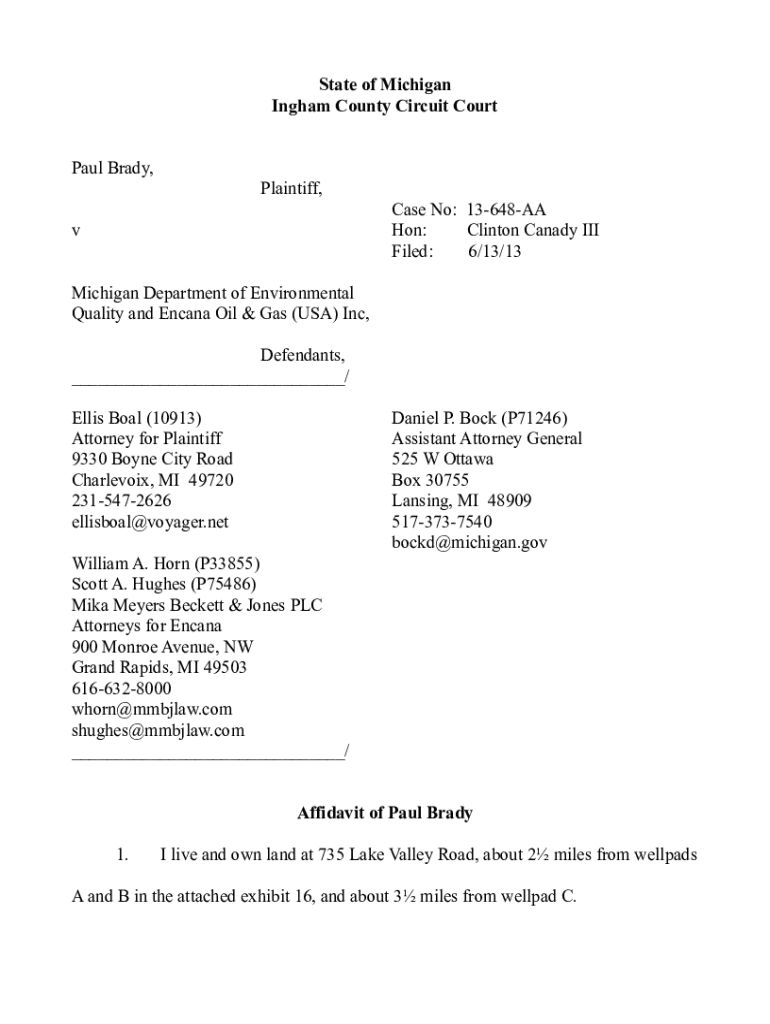 Fillable Online Affidavit of Paul Brady - Clinton Canady III Filed Fax ...