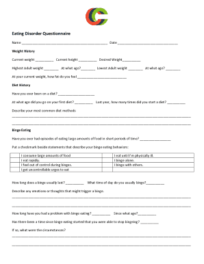 Fillable Online Eating Disorder Questionnaire Fax Email Print - pdfFiller