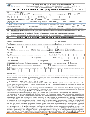 Fillable Online FLOATING CHARGE LOAN (FCL) APPLICATION FORM Fax Email Print - pdfFiller