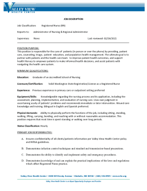 Fillable Online Registered Nurse Job Description Template Fax Email ...