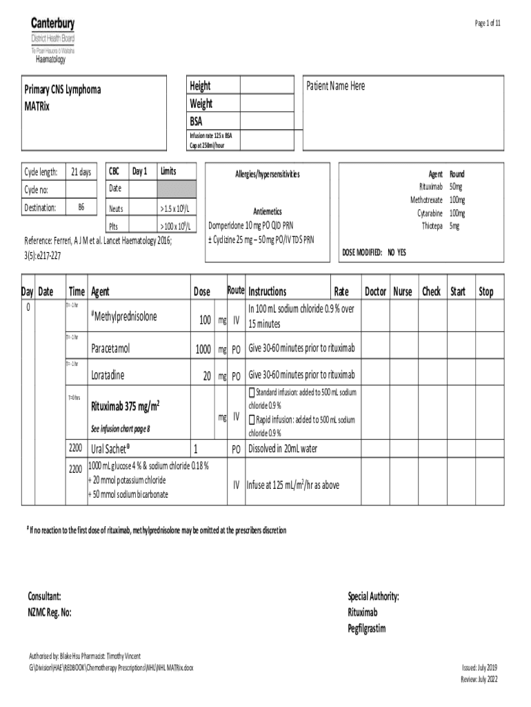 Fillable Online Primary CNS Lymphoma MATRix Height Patient Name ... Fax Email Print - pdfFiller