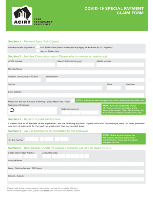 Fillable Online COVID-19 Special Payment Claim Form Fax Email Print ...