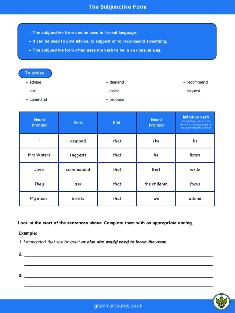 Fillable Online Using the subjunctive form in English - english-at-home ...