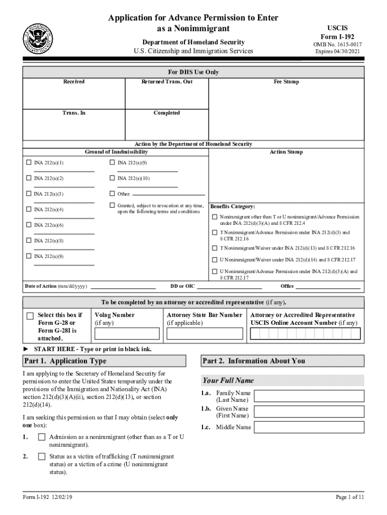 Fillable Online Form I-192 Fax Email Print - pdfFiller