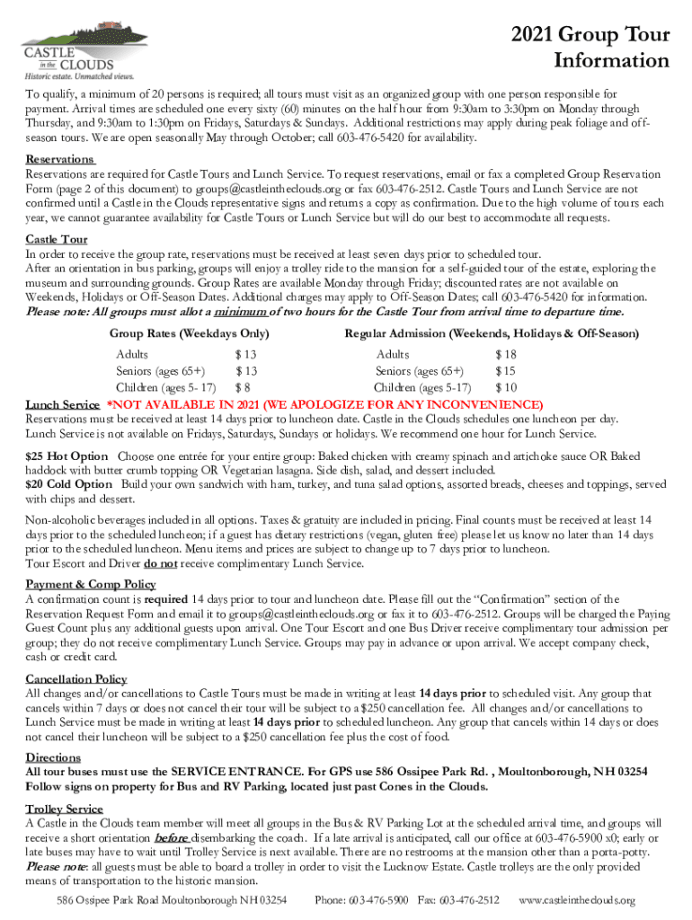 Fillable Online To qualify, a minimum of 20 persons is required; all tours must visit as an ...