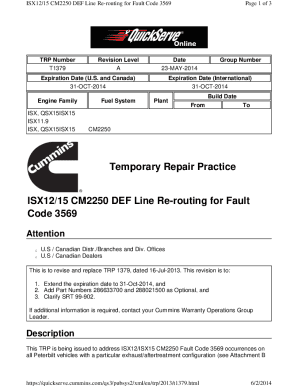 Fillable Online Temporary Repair Practice ISX12/15 CM2250 DEF Line Re ...
